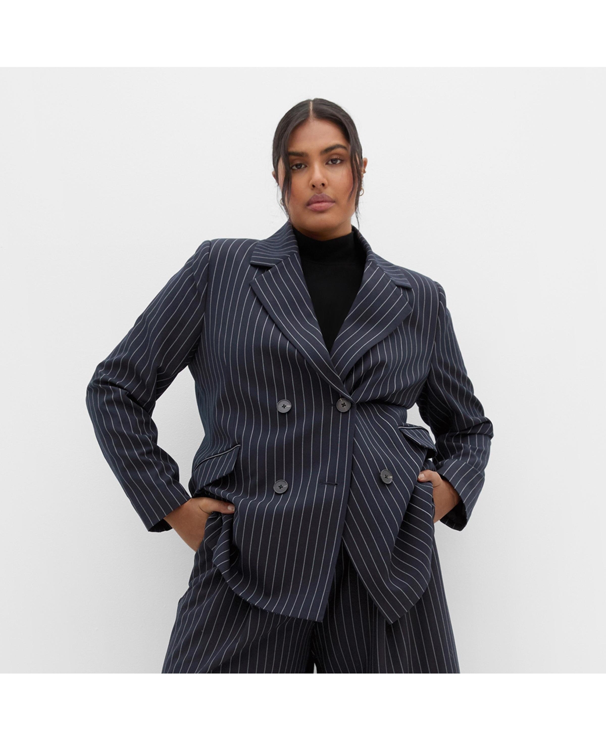 Click here for City Chic Womens Karla Pinstripe Blazer - Navy str... prices