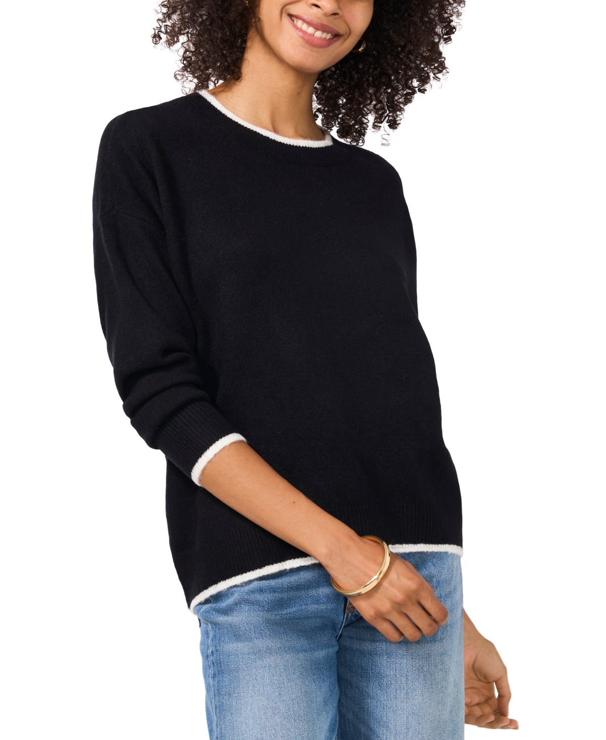 Click here for Vince Camuto Womens Tipped Crewneck Sweater - Rich... prices