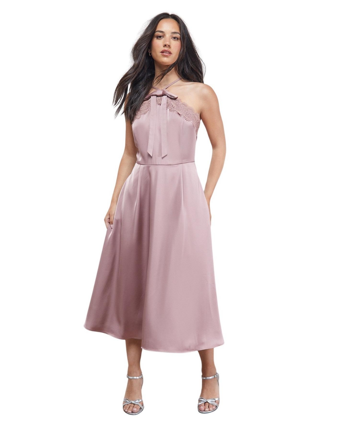 Click here for Oasis Womens Lace Detail Midi Prom Dress - Mocha prices
