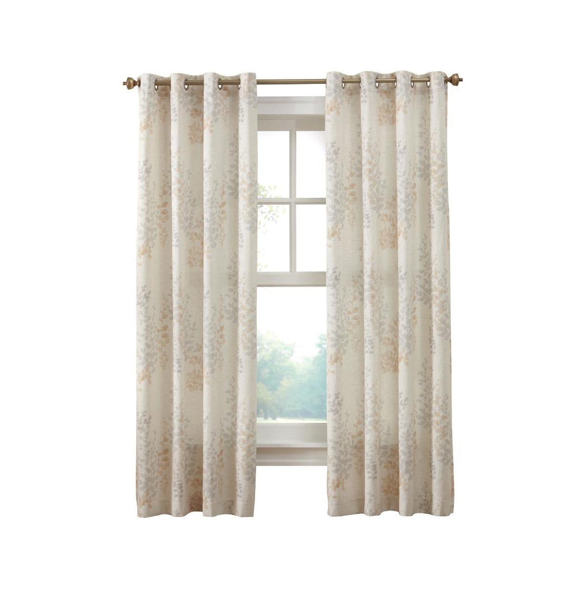 Habitat Lana Light Filtering Grommet Curtain Panel Two Tone Leaf Branches Bouquet Faux Linen Fabric Designed 50" x 108" Ivory - Ivory