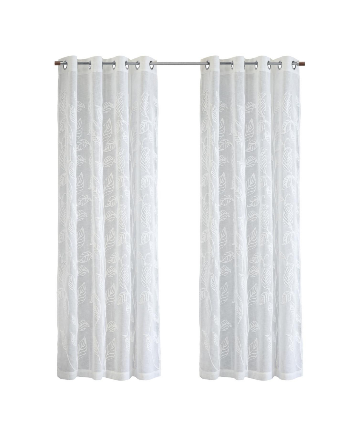 Habitat 100 Polyester Lausanne Sheer Chenille Leaf Delightful Texture Grommet Curtain Panel 52" x 84" Off White - Off-white