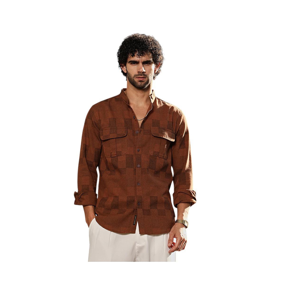 Click here for Campus Sutra Mens Russet Brown Mandarin Utility Sh... prices