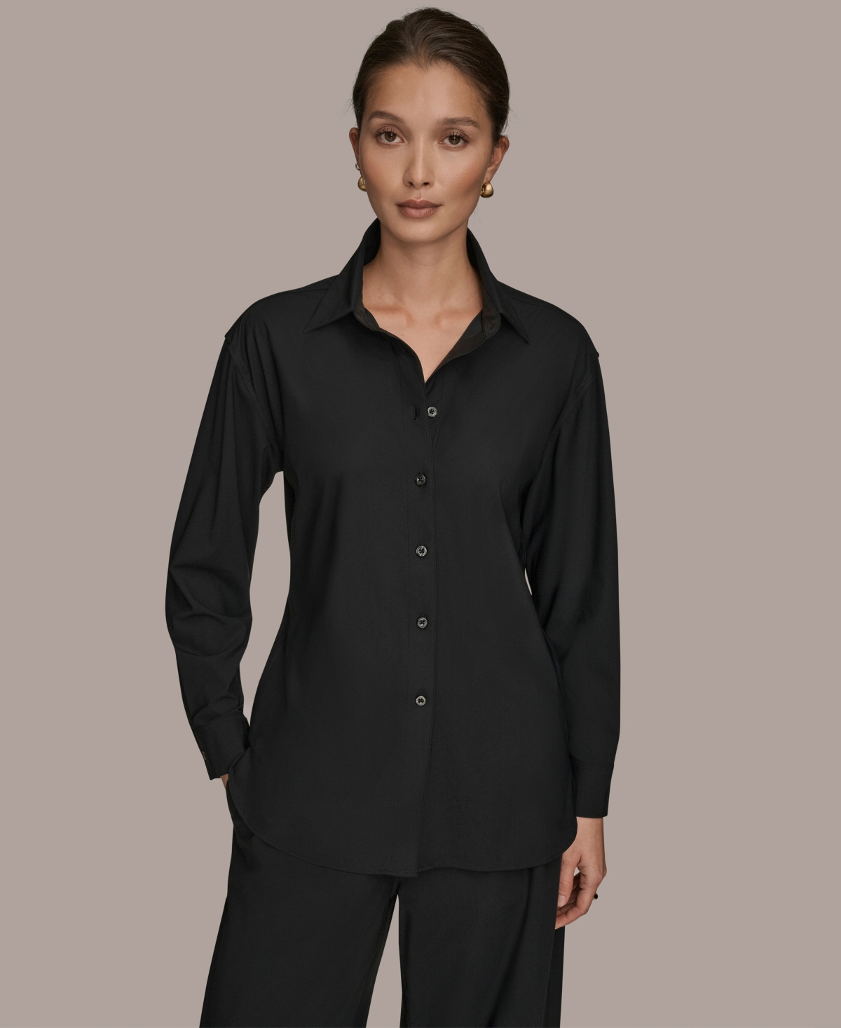 Click here for Donna Karan Weekend Womens Button-Down Shirt - Bla... prices