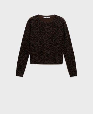Mango Women's Ribbed Leopard-Print Sweater - Macy's