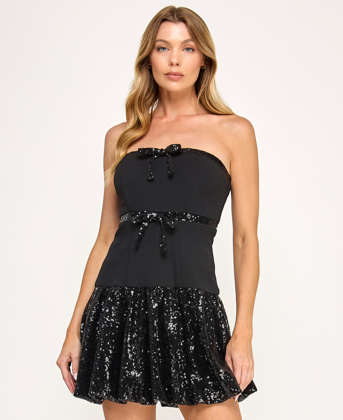 Click here for Seni & Cade Juniors Strapless Drop Waist Mini Dres... prices