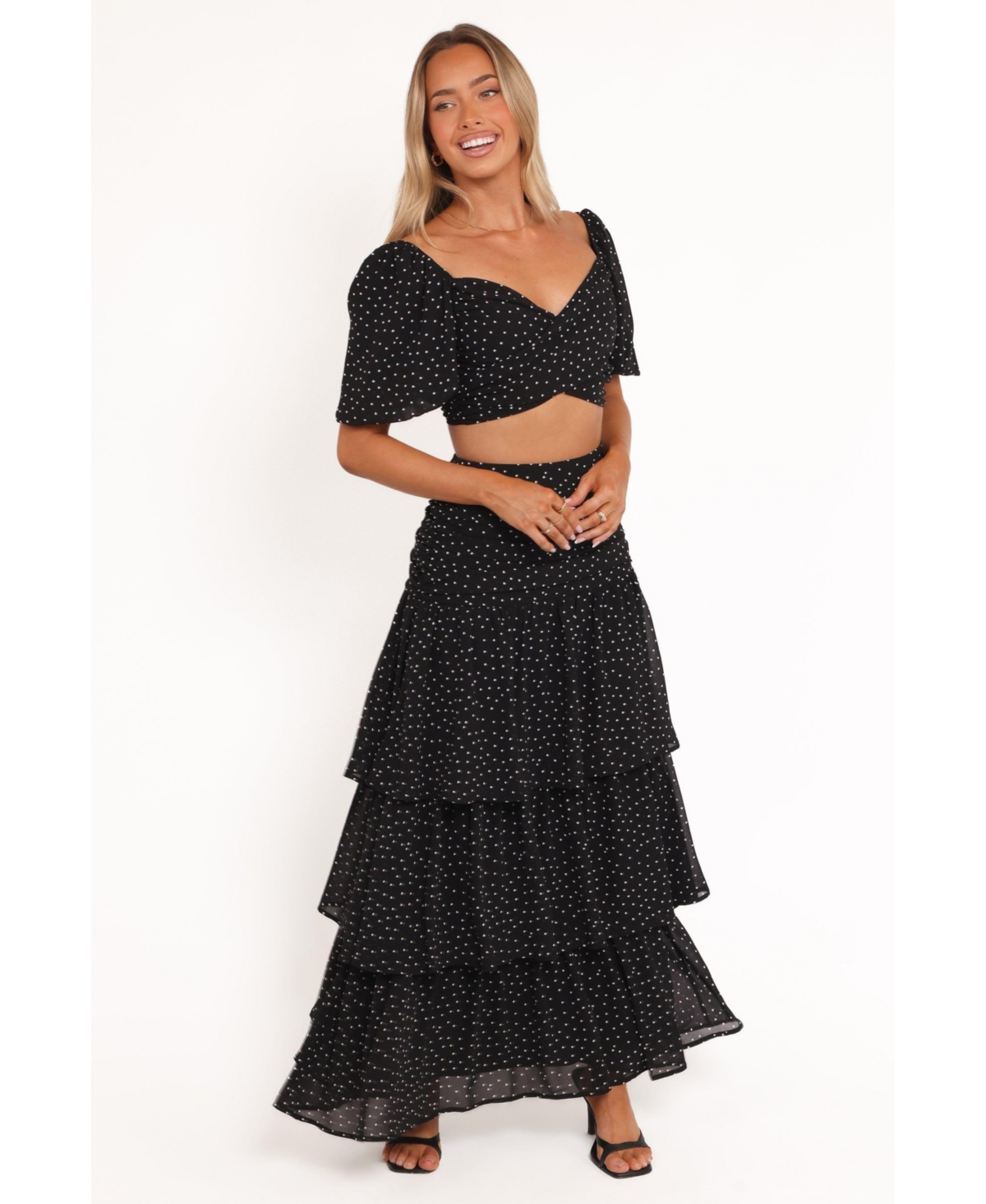 Click here for Petal and Pup Womens Selina Skirt Set - Black Polk... prices