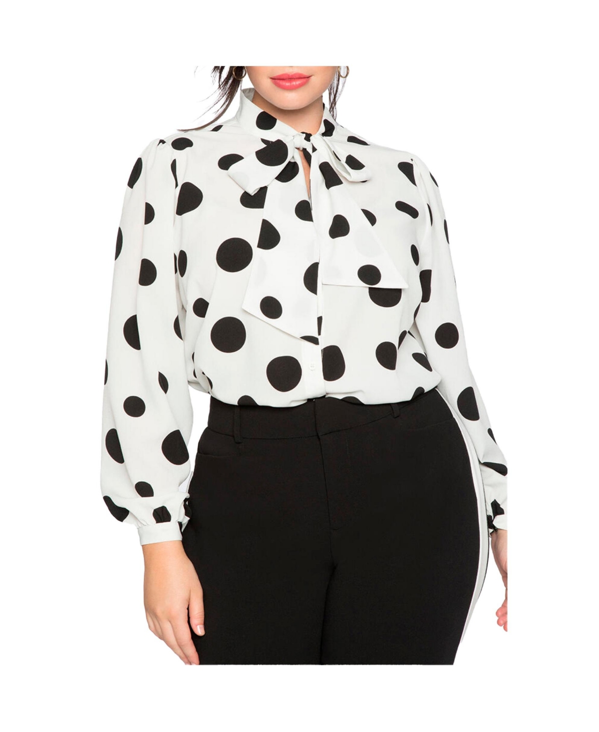 Click here for Eloquii Womens Plus Size Printed Tie Neck Blouse -... prices