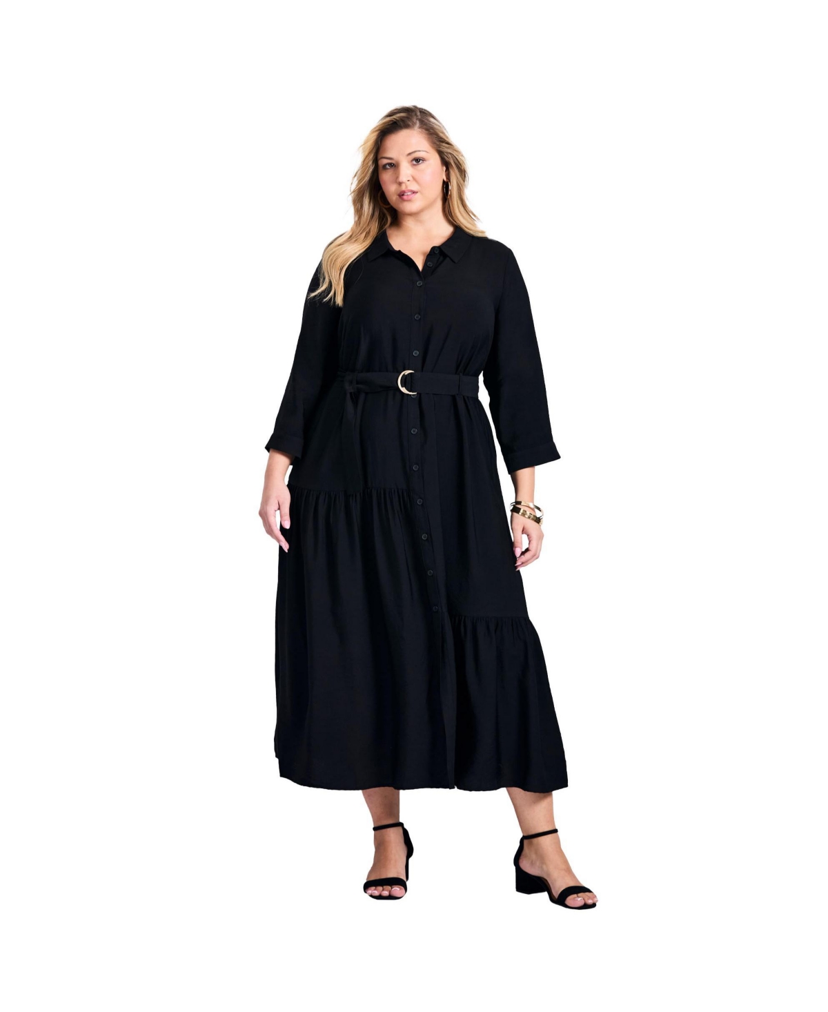 Click here for Avenue Womens Flora Belted Shirtdress - Black prices