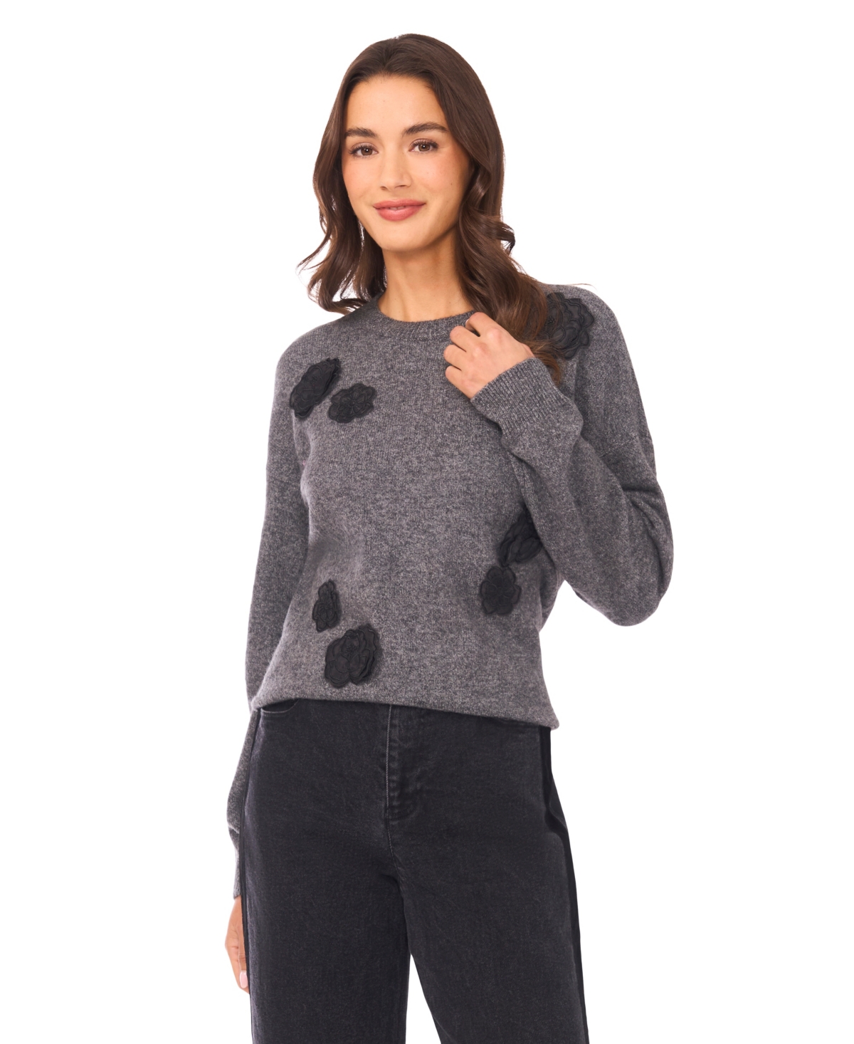 Click here for CeCe Womens Flower Applique Long Sleeves Sweater -... prices