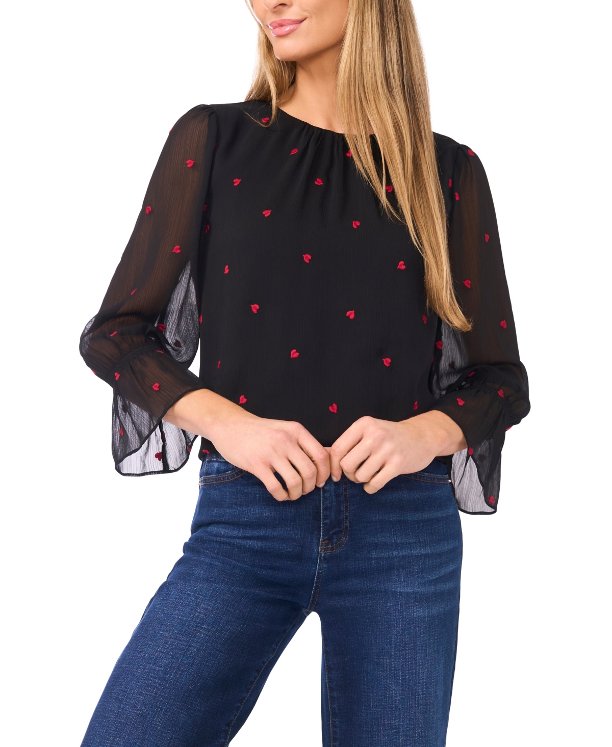 Click here for CeCe Womens Shirred Neck Ruffle 3/4-Sleeve Top - R... prices