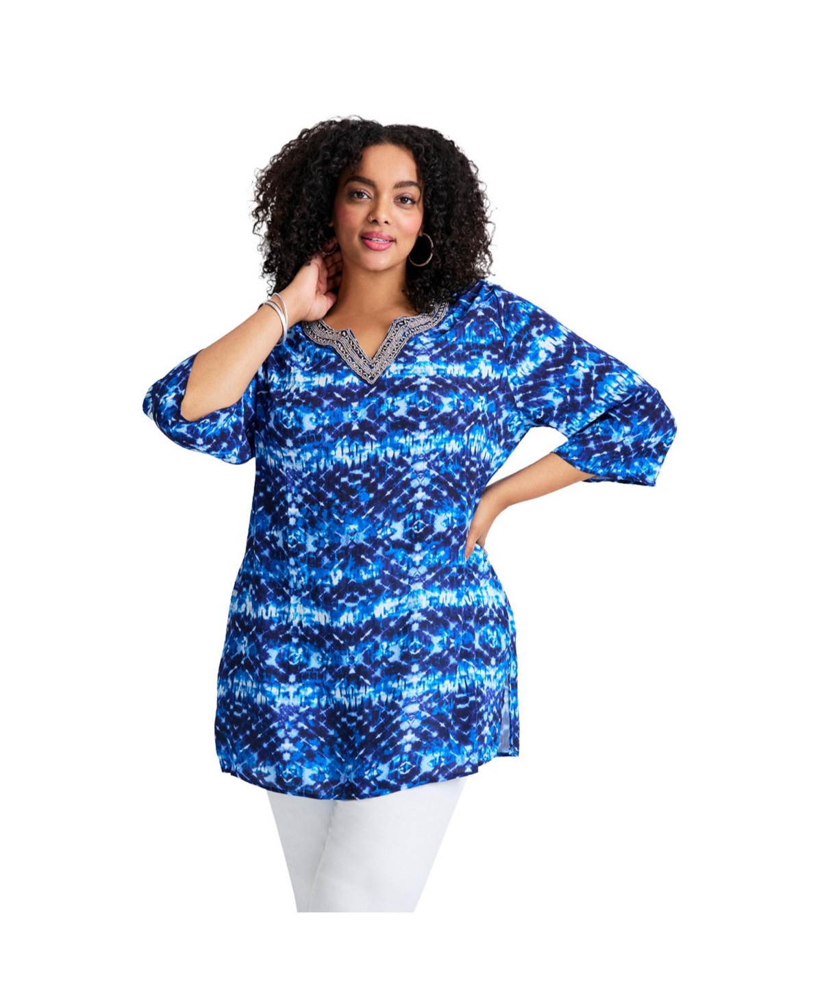 Click here for Avenue Womens Beaded Embellishment Tunic - Blue ti... prices