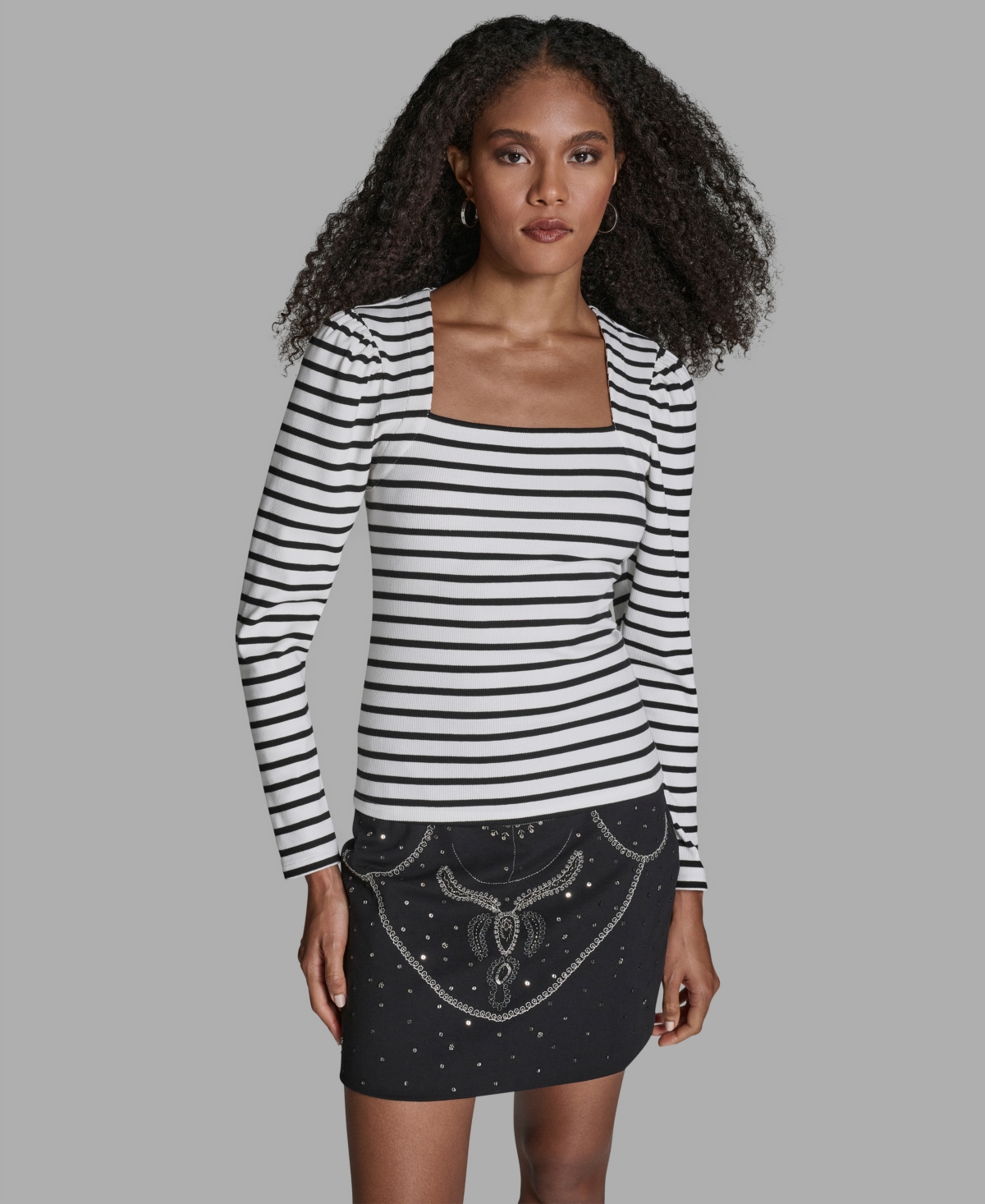 Click here for Bcbg Womens Stripe Square Neck Long-Sleeve Top - W... prices