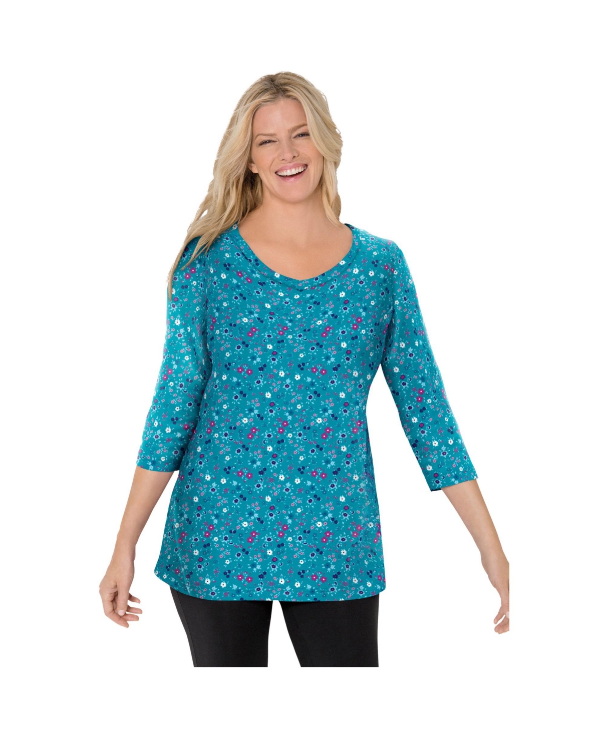 Click here for Woman Within Womens Within Perfect Printed Three-Q... prices