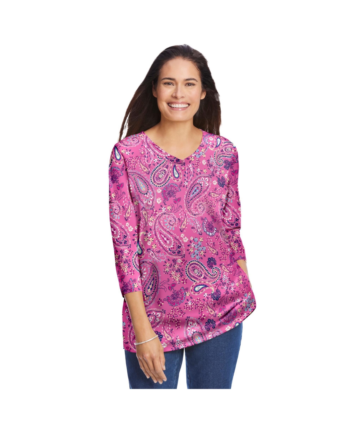 Click here for Woman Within Womens Within Perfect Printed Three-Q... prices