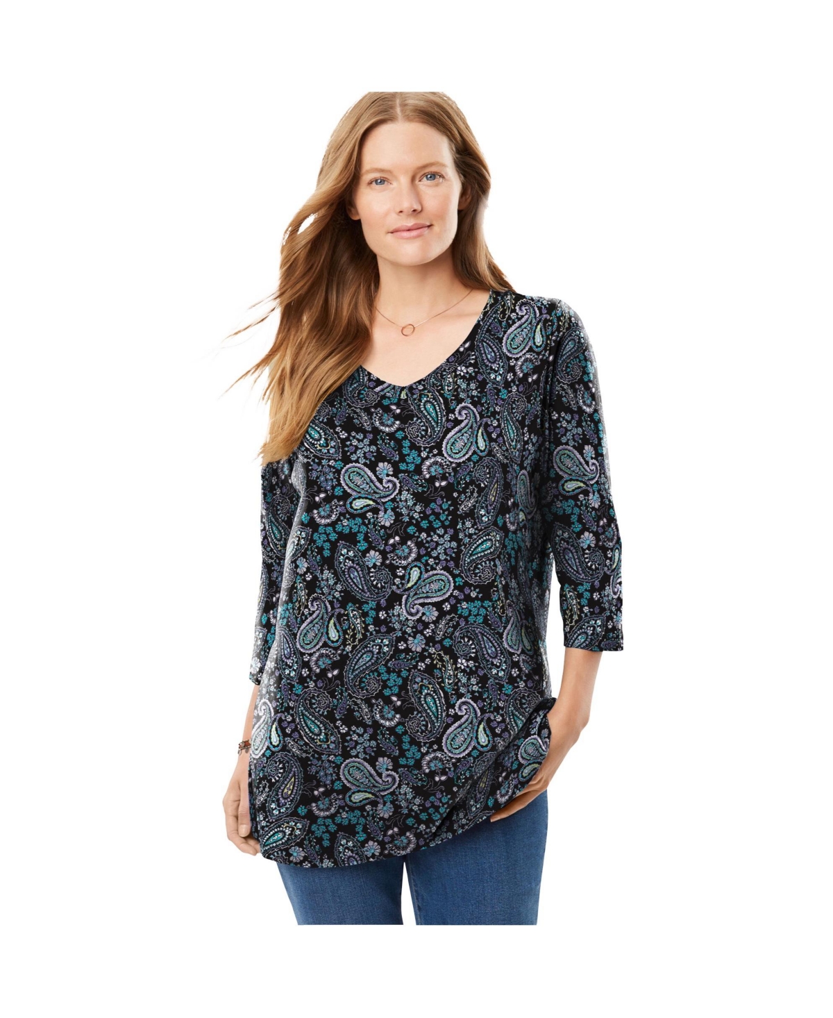 Click here for Woman Within Womens Within Perfect Printed Three-Q... prices