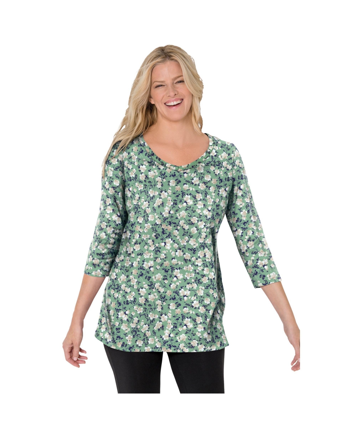 Click here for Woman Within Womens Within Perfect Printed Three-Q... prices