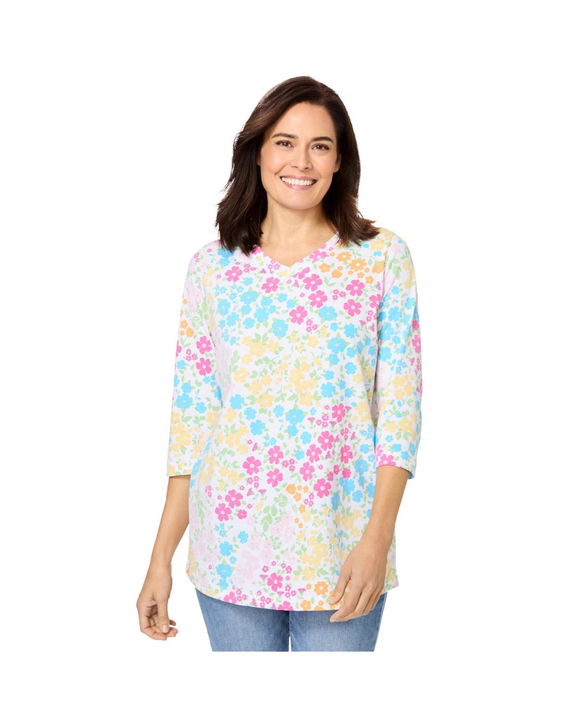 Click here for Woman Within Womens Within Perfect Printed Three-Q... prices