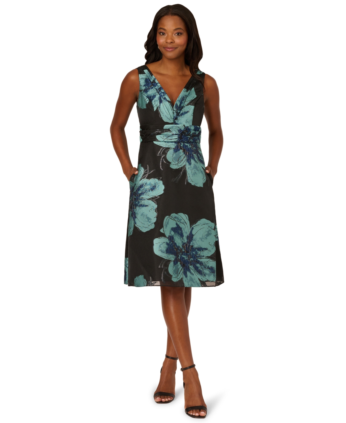 Click here for Adrianna Papell Womens V-Neck Midi Dress - Black M... prices