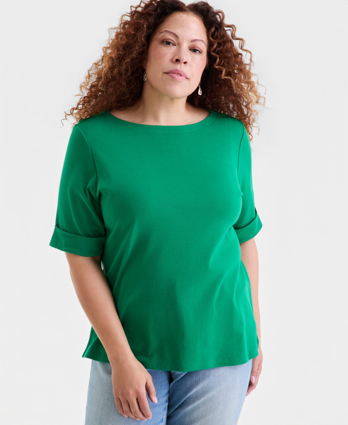 Click here for Style & Co Plus Size Boat-Neck Elbow Sleeve Cotton... prices