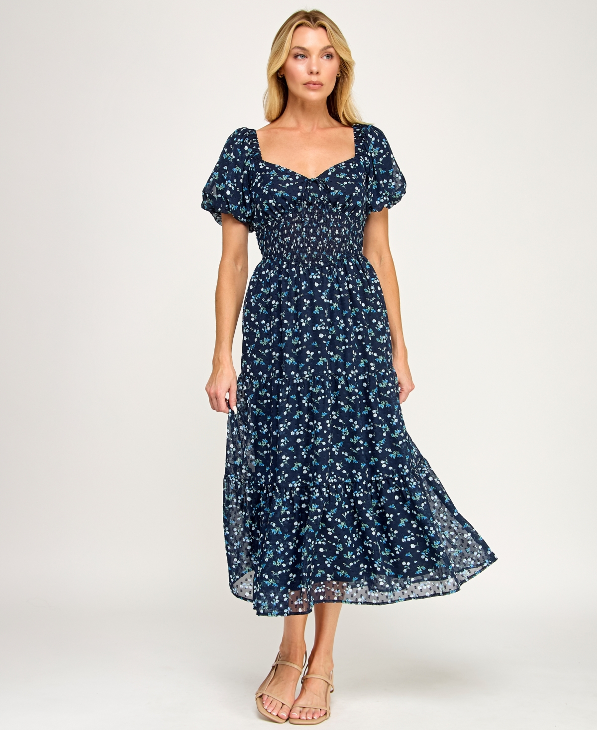 Click here for Trixxi Juniors Puff Sleeve Smocked Waist Dress - N... prices