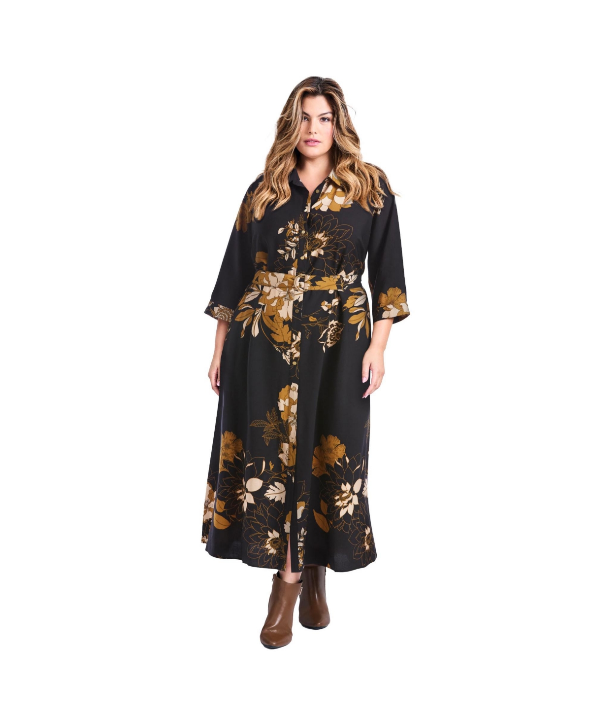 Click here for Avenue Womens Flora Belted Shirtdress - Rustic flo... prices