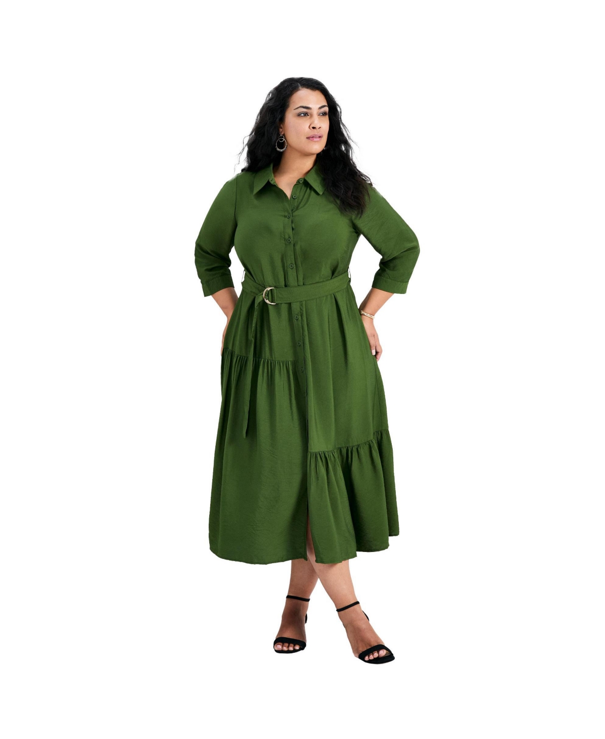 Click here for Avenue Womens Flora Belted Shirtdress - Olive gree... prices