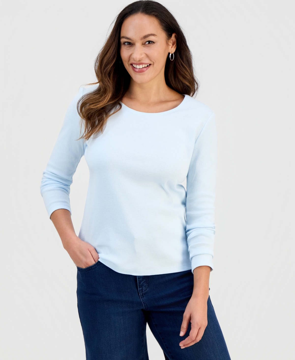 Click here for Style & Co Petite Scoop-Neck Long-Sleeve Cotton To... prices