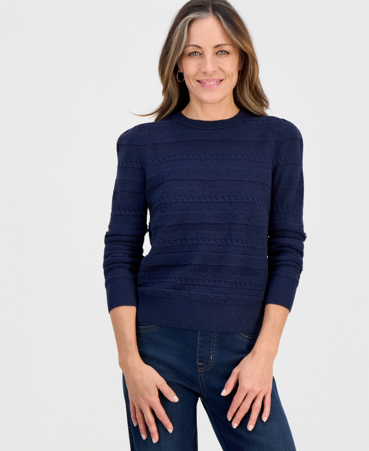 Click here for Style & Co Petite Crewneck Pointelle Long-Sleeve S... prices