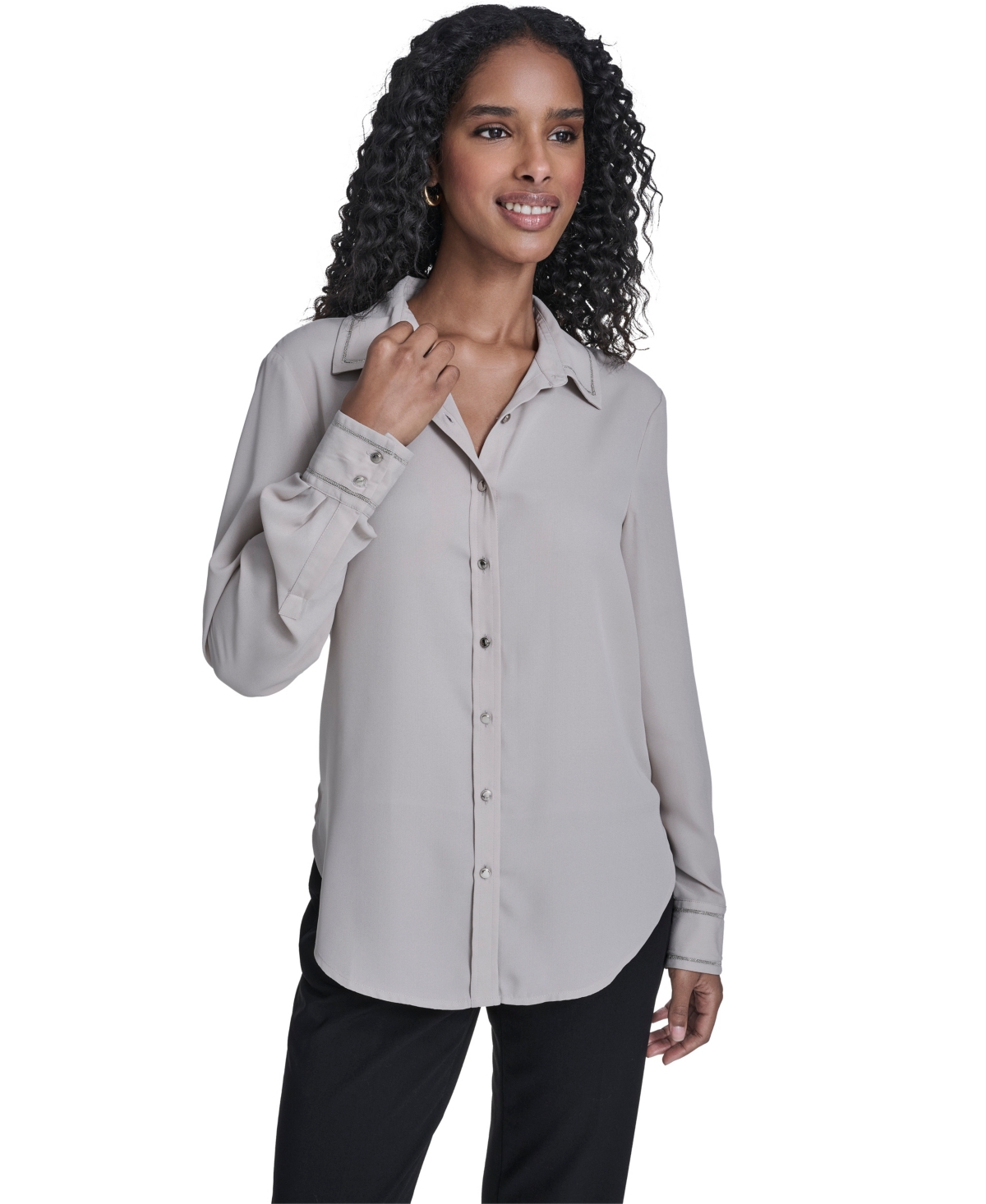 Click here for Calvin Klein Womens Decorated Button-Down Top - Oy... prices
