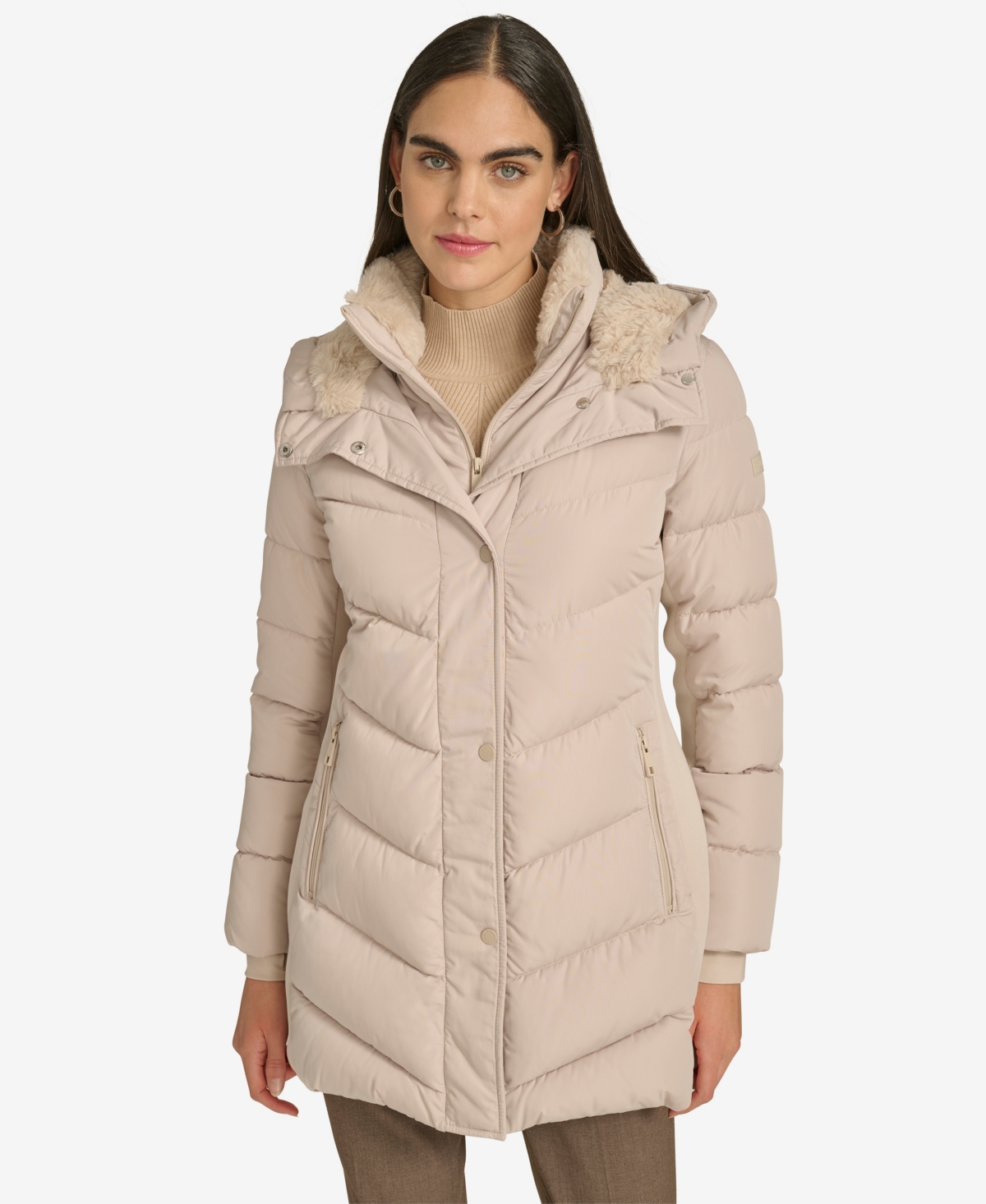 Click here for Calvin Klein Womens Lined Hooded Puffer Coat - Bar... prices
