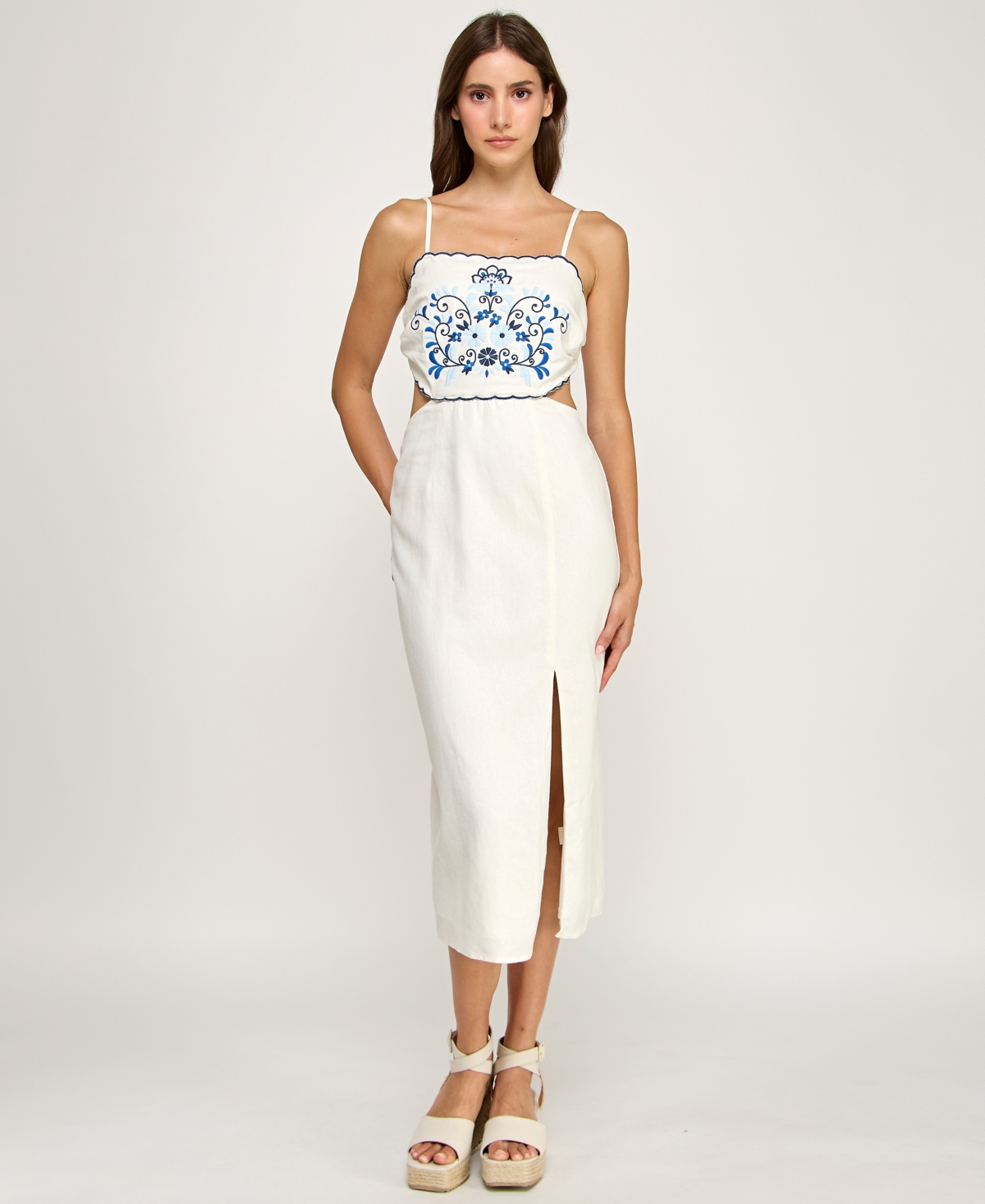 Click here for Row A Juniors Sleeveless Embroidered Scallop Bust... prices