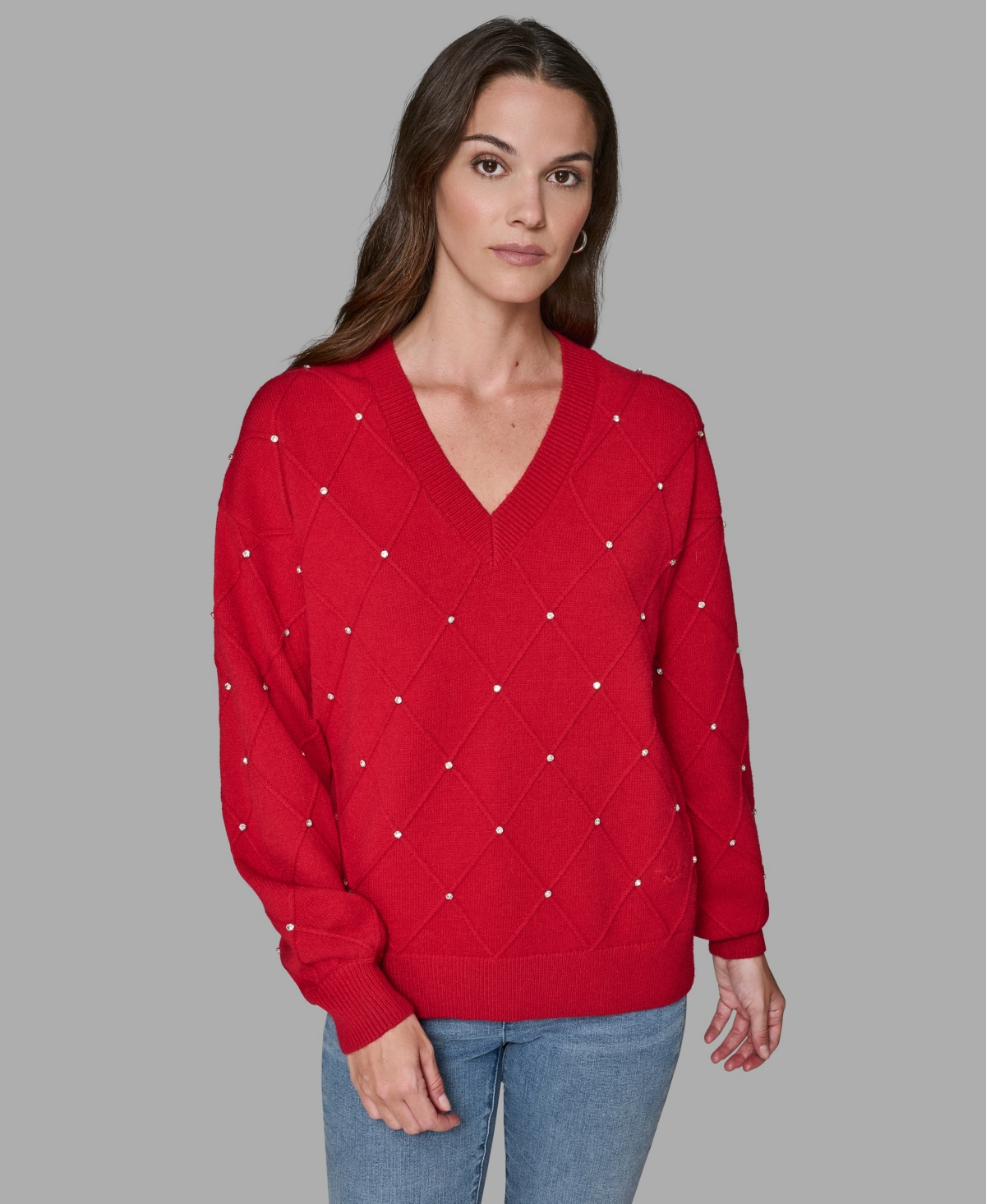 Click here for Karl Lagerfeld Paris V-Neck Diamond Pattern Sweate... prices