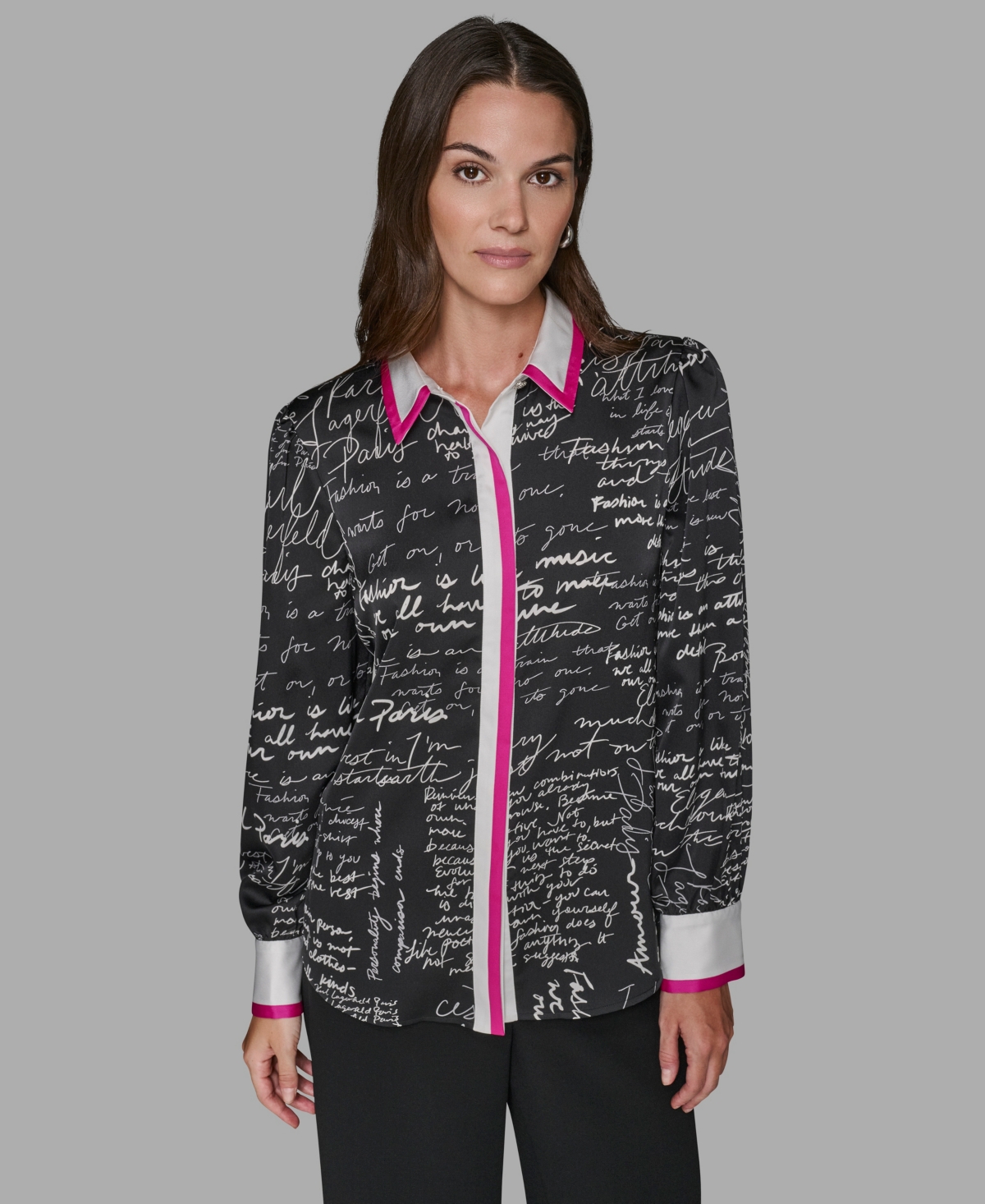 Click here for Karl Lagerfeld Paris Womens Script Blouse Top - Bl... prices