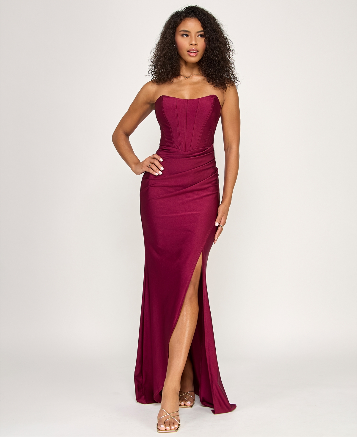 Click here for Katia Rae Juniors Strapless Corset Gown - Wine prices