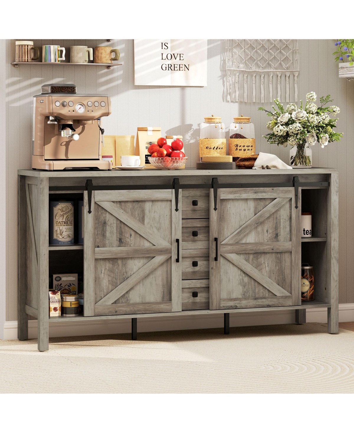 Click here for Homcom Farmhouse Sideboard Buffet Cabinet with Sli... prices