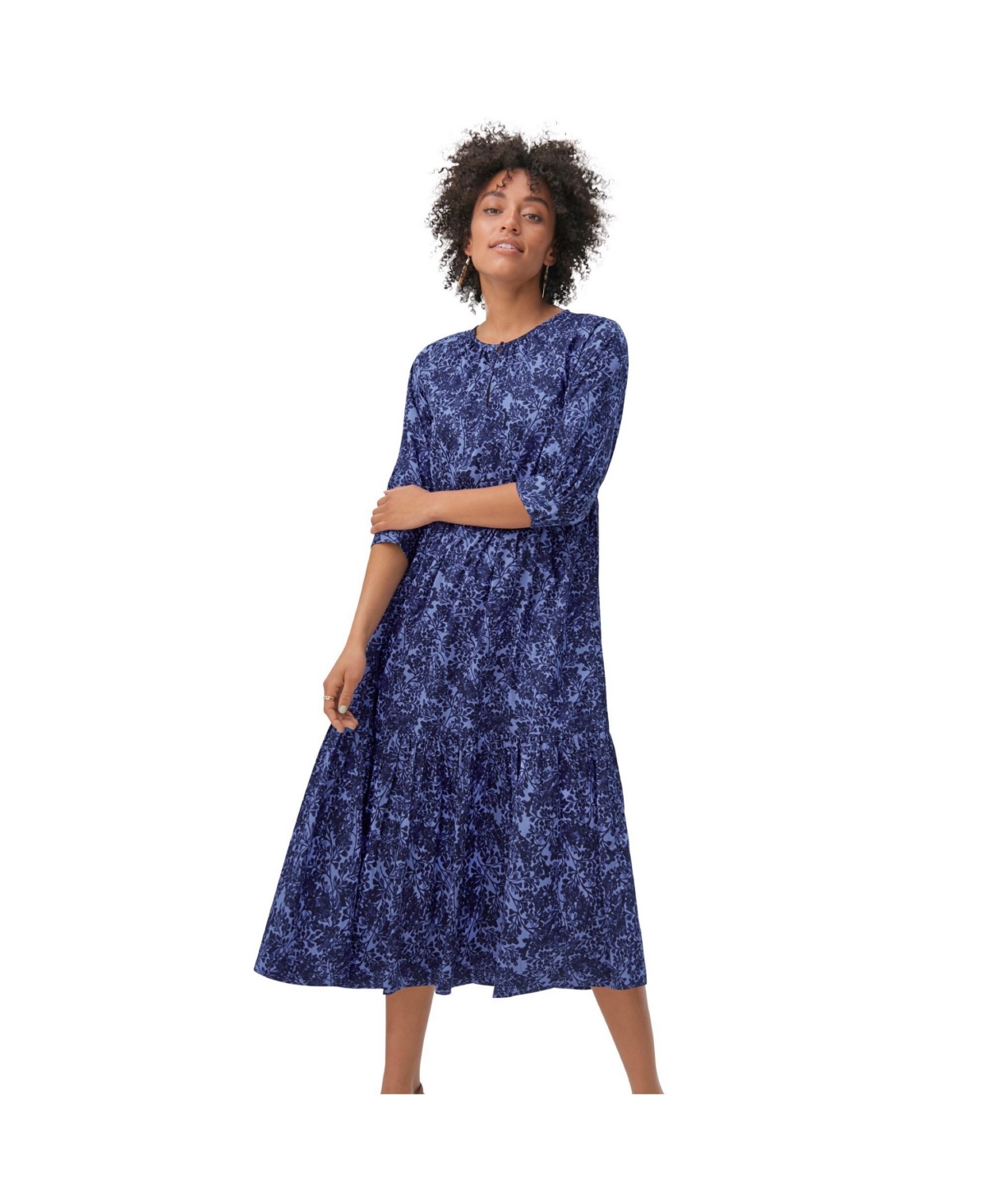 Click here for ellos Plus Size Tiered Cotton Midi Dress - Blue vi... prices