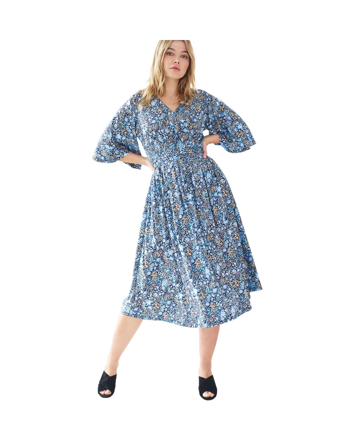 Click here for ellos Womens Surplice Tie Back Midi Dress - Navy d... prices