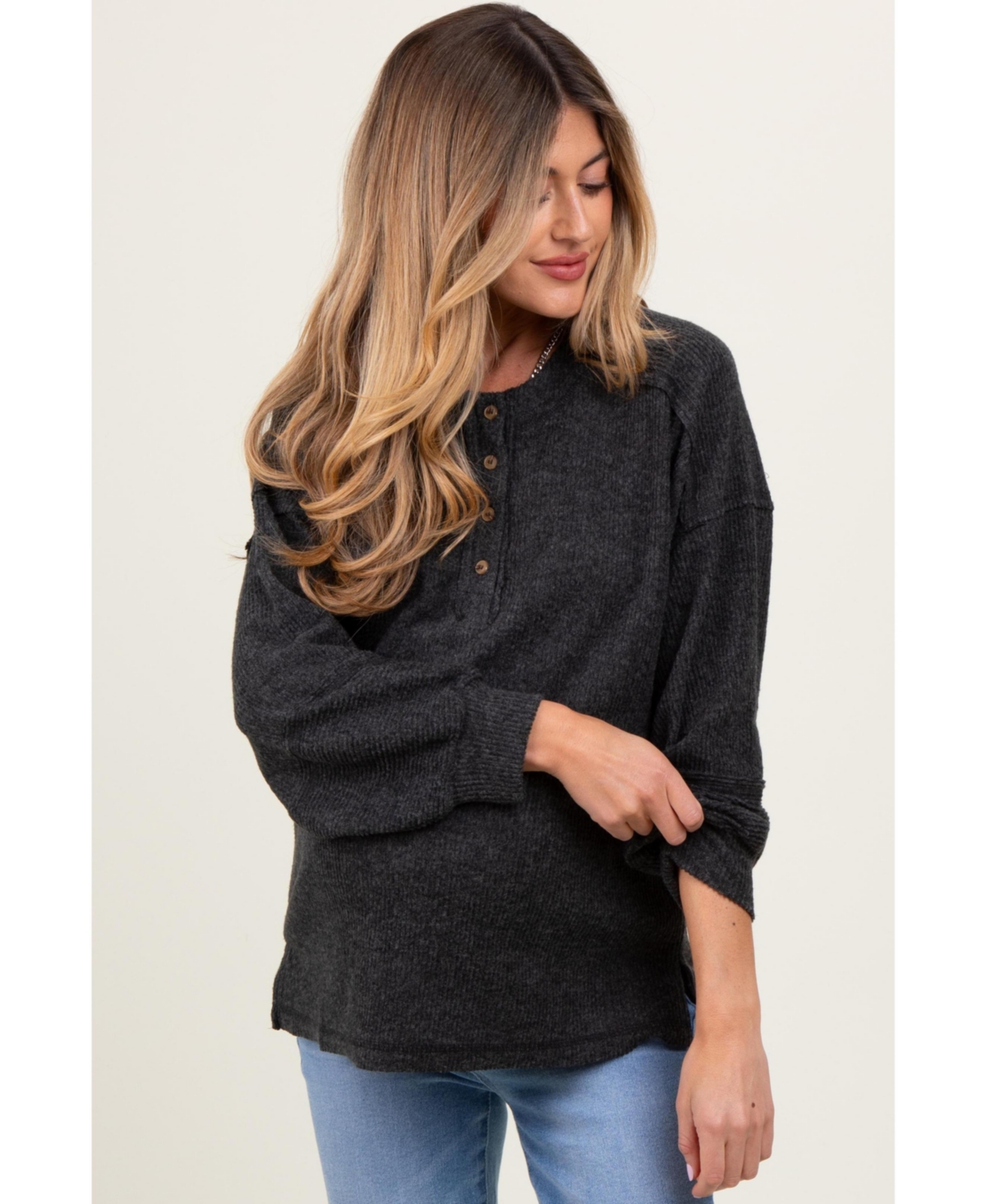 Click here for Pinkblush Maternity Oversized Ribbed Knit Henley S... prices