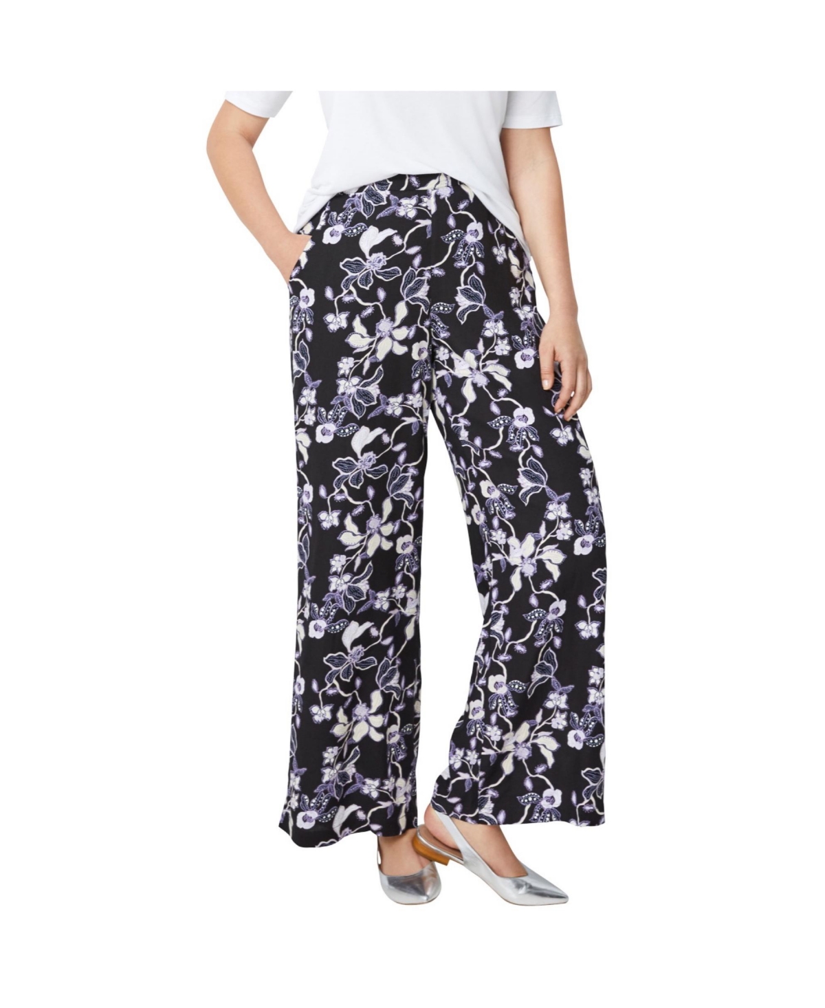 Click here for ellos Womens Wide-Leg Soft Pants With Back Elastic... prices