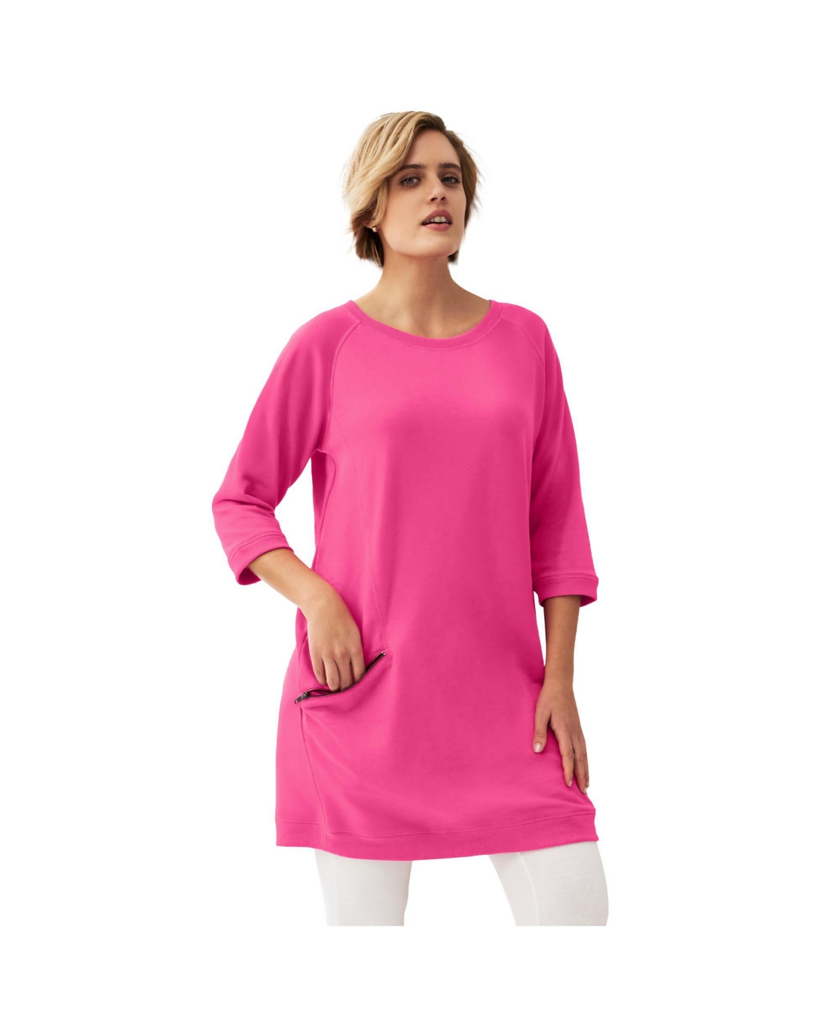 Click here for ellos Womens French Terry Zip Pocket Tunic - Raspb... prices