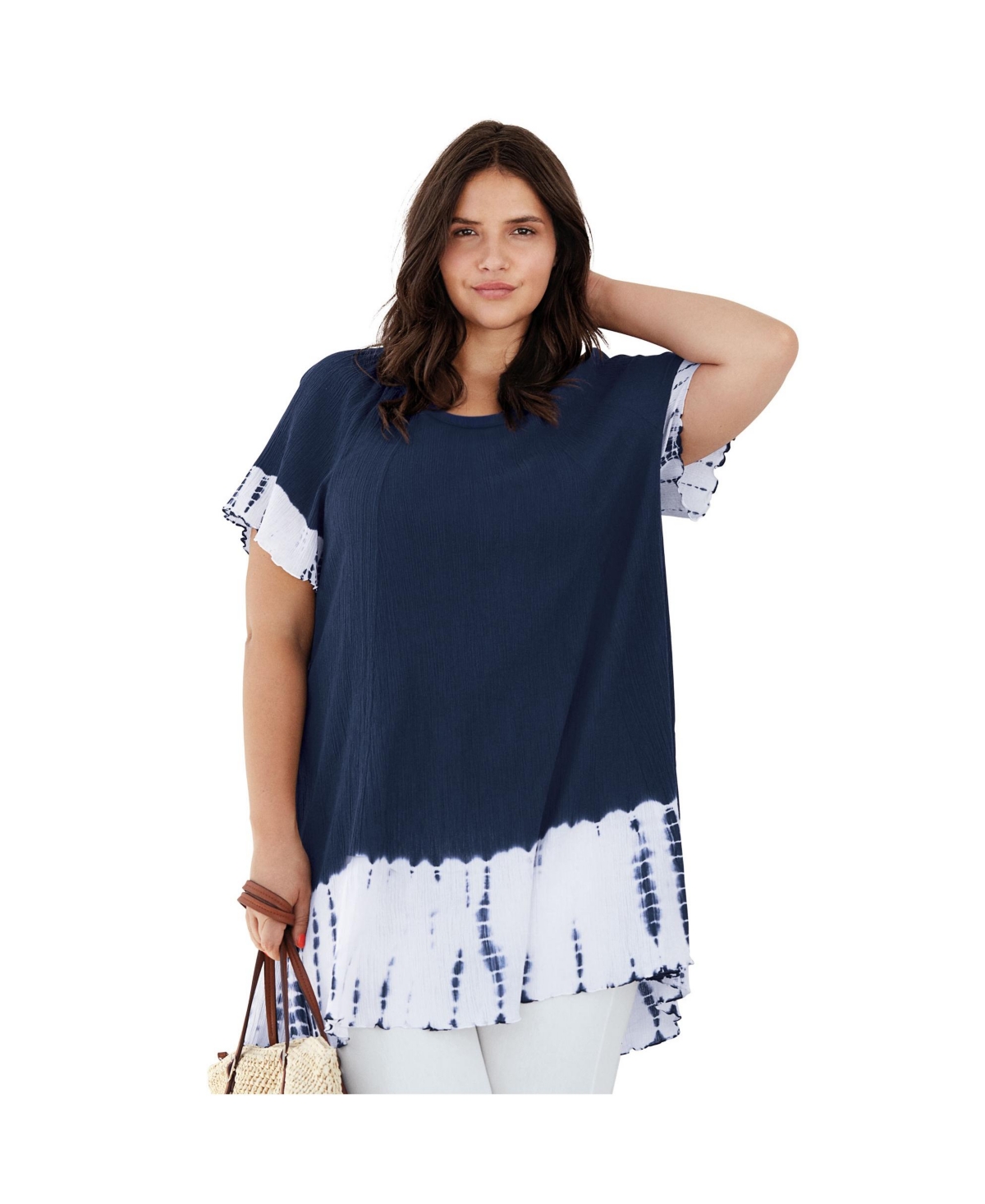 Click here for ellos Womens Tie-Dye Gauze Tunic - Navy/white tie... prices