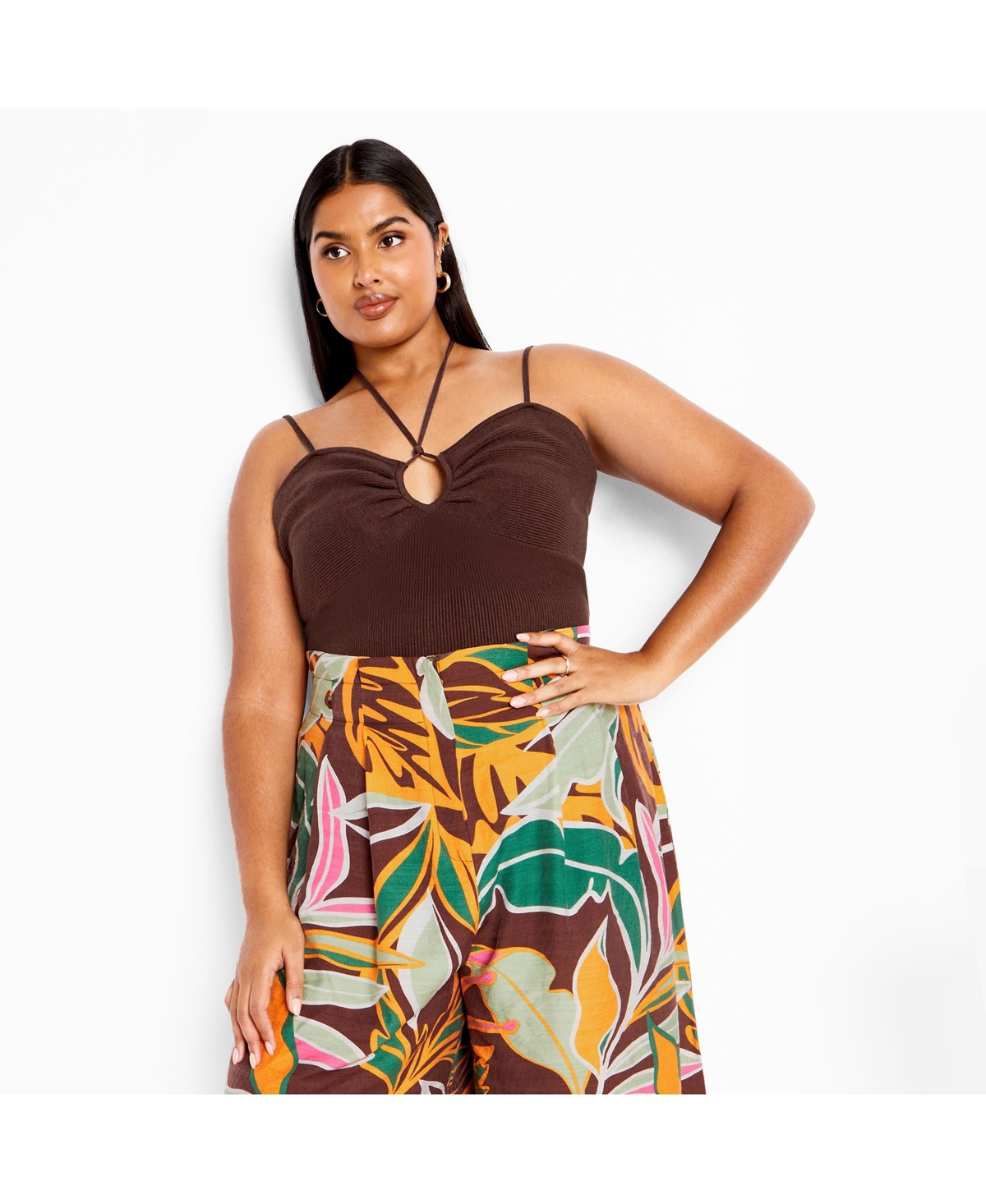 Click here for City Chic Womens Jez Ribbed Halter Top - Chocolate prices