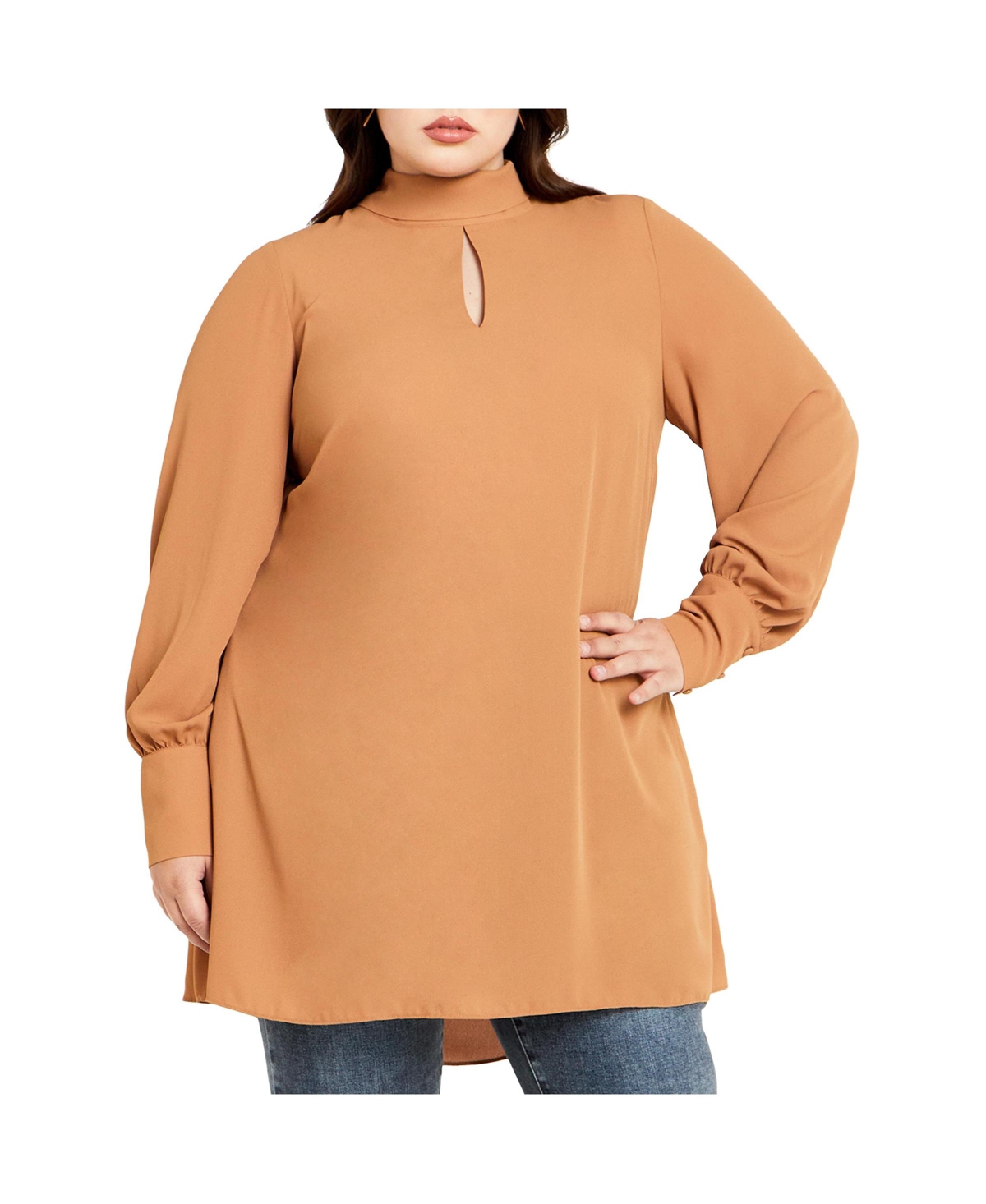 Click here for City Chic Plus Size Neck Tie Tunic Top - Caramel prices