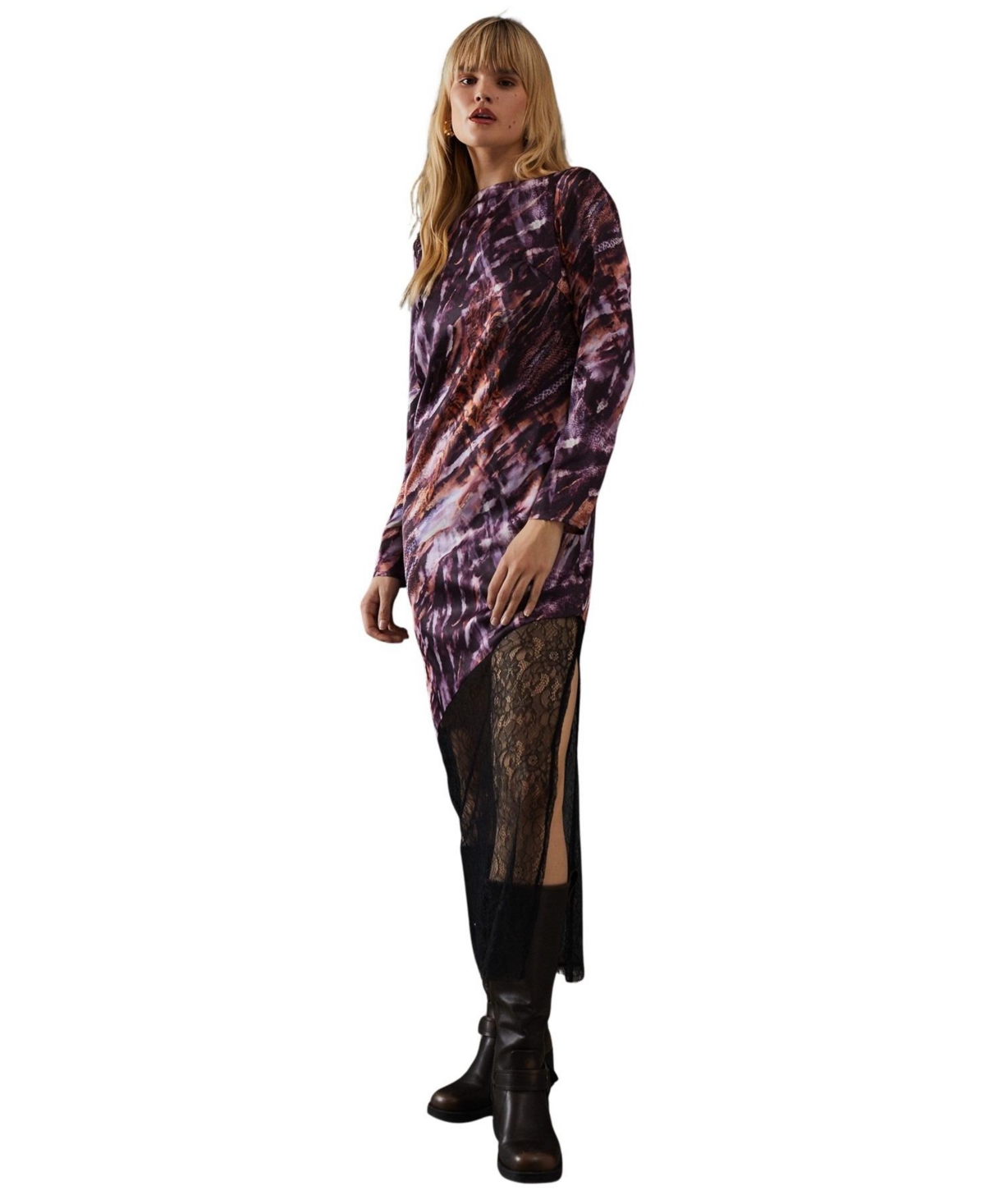 Click here for Warehouse Womens Column Lace Panel Midi Dress - Mu... prices