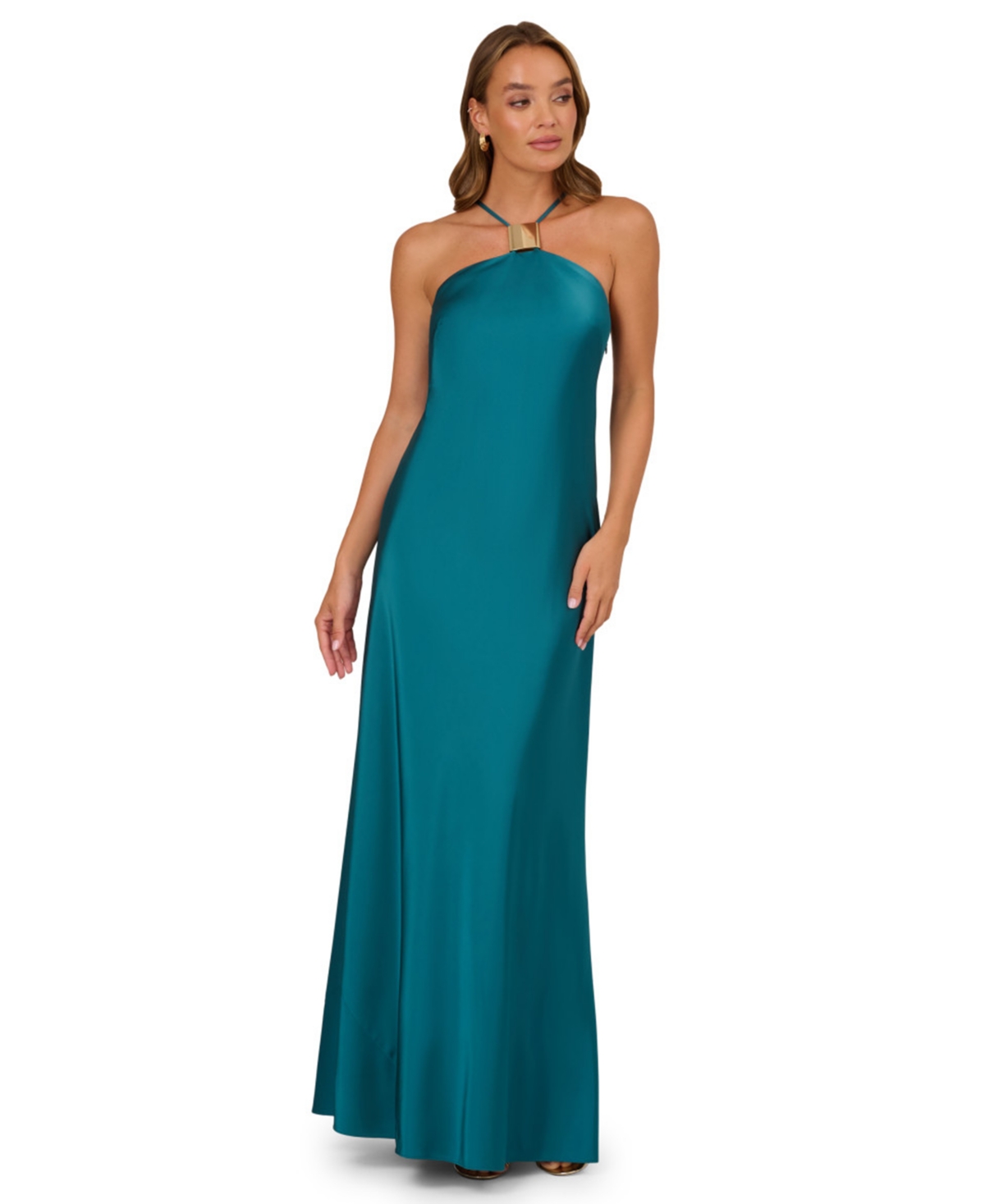 Click here for Adrianna Womens Halter Neck Stretch Satin Dress -... prices