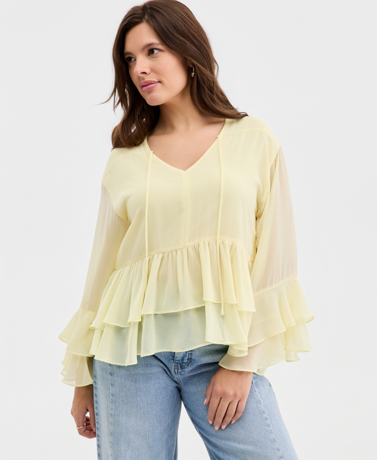 Click here for On 34th Womens Long Sleeve Chiffon Ruffle Blouse... prices