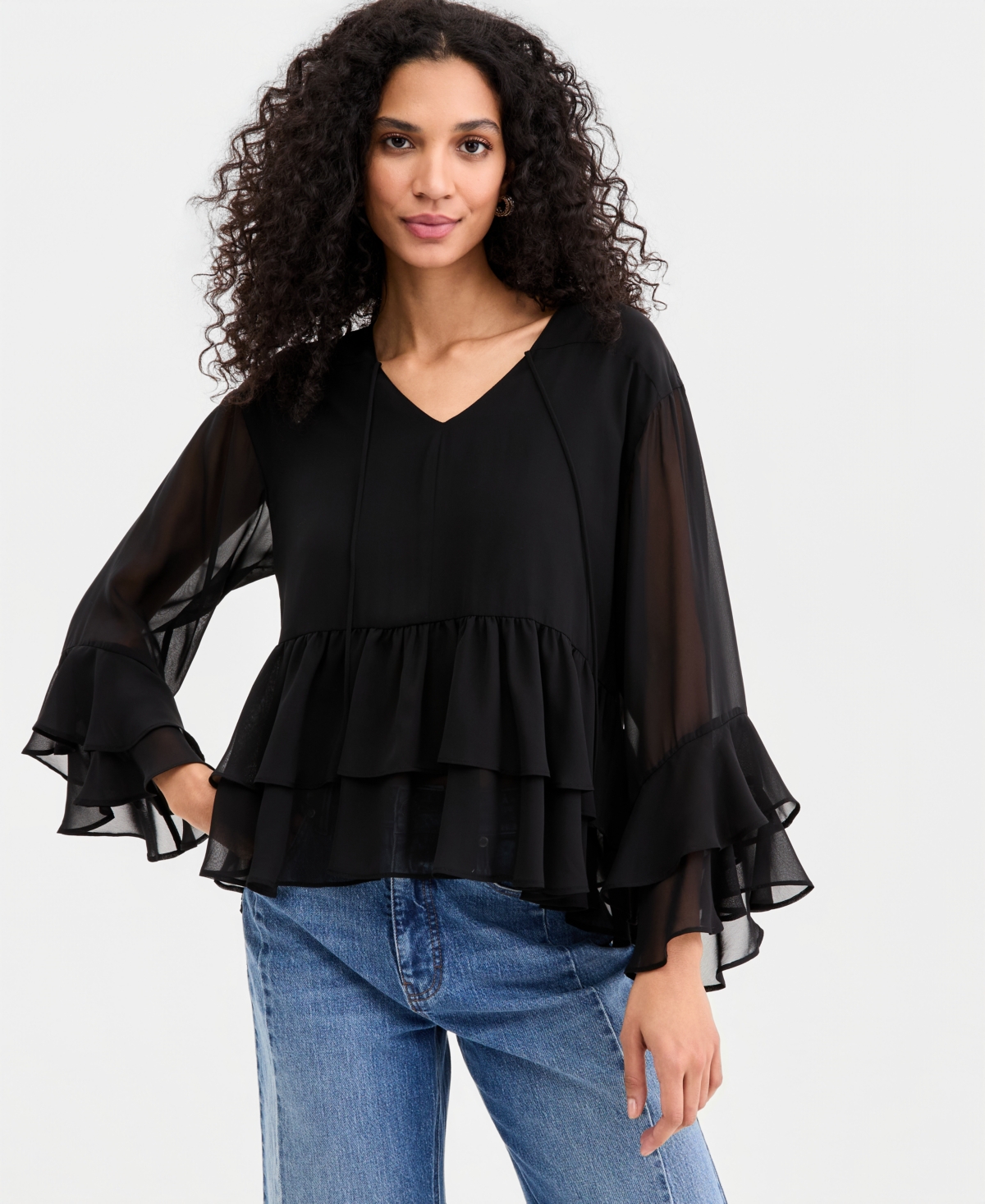 Click here for On 34th Womens Long Sleeve Chiffon Ruffle Blouse... prices