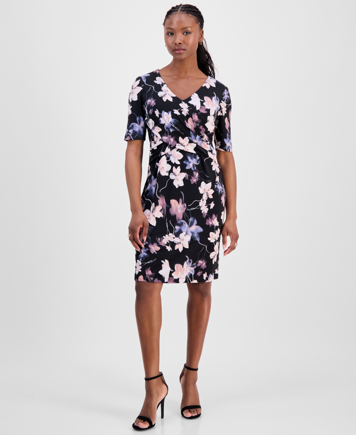 Click here for Connected Petite Half-Sleeve Sheath Dress - Black prices