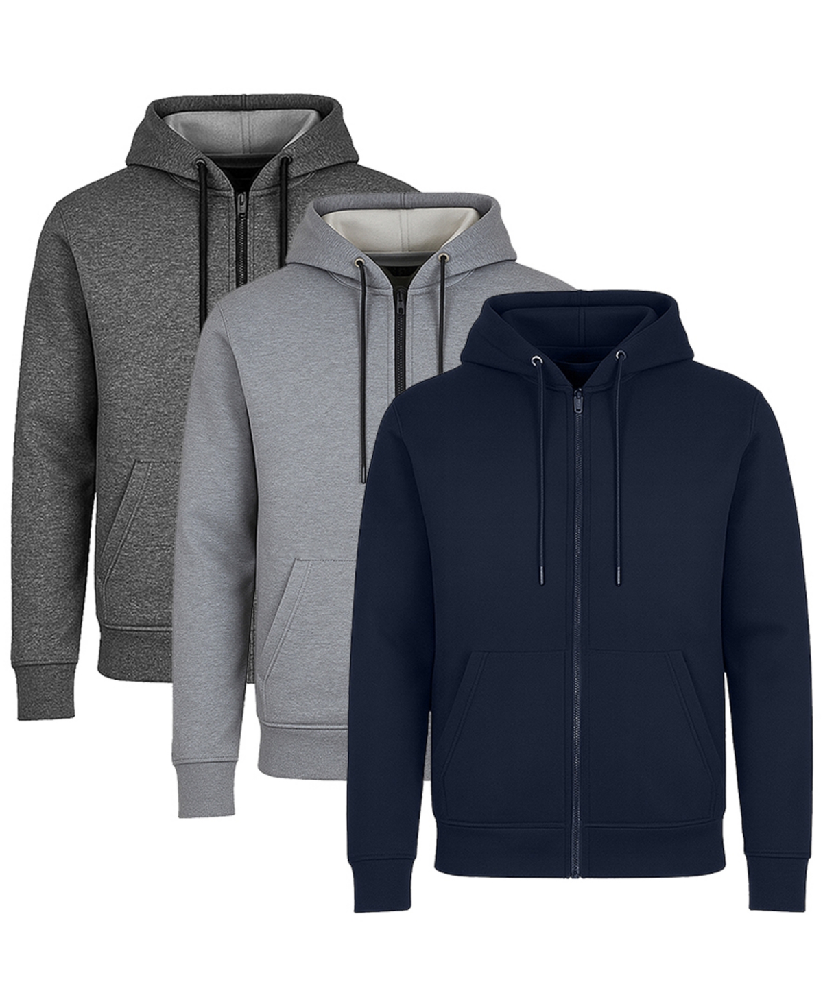 Click here for Blue Ice Mens Lined Full-Zip Hoodie  3-Pack - Char... prices
