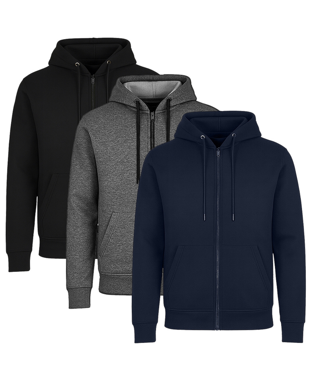 Click here for Blue Ice Mens Lined Full-Zip Hoodie  3-Pack - Blac... prices